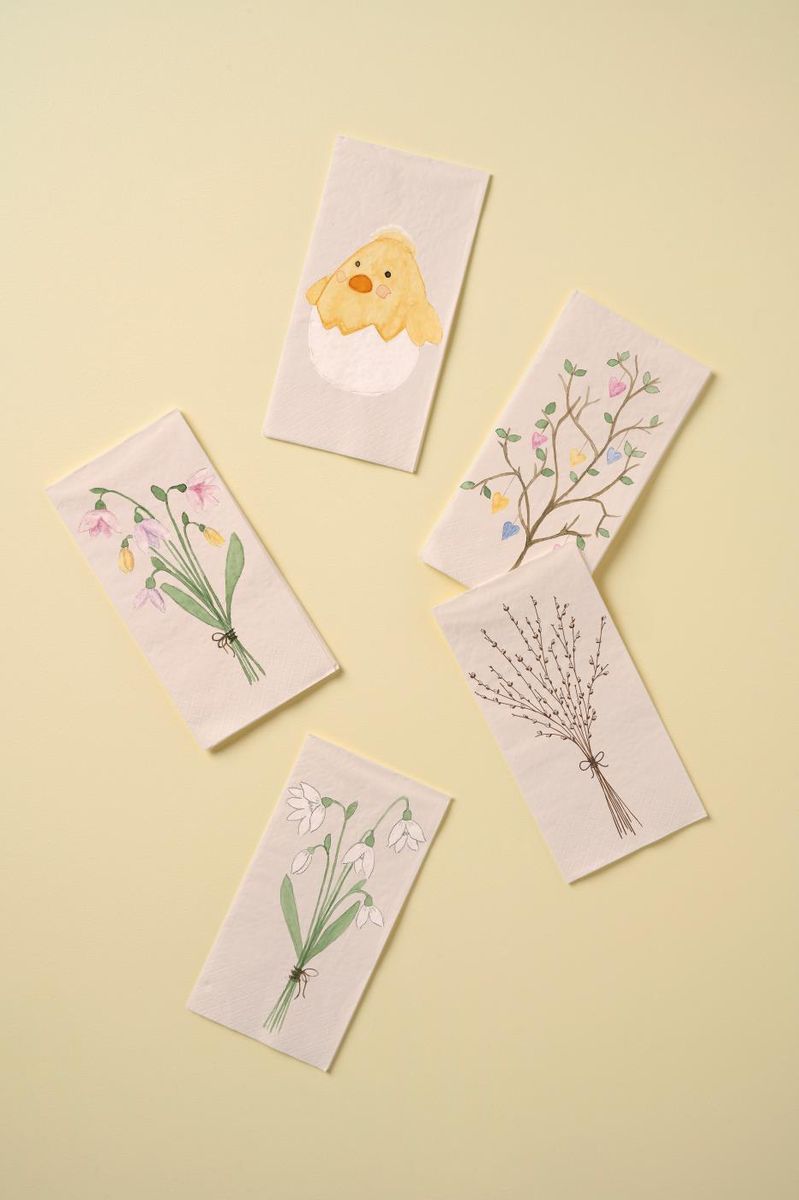 Serviett 10x20 cm - Natur m/ vårblomster - Noord by hk